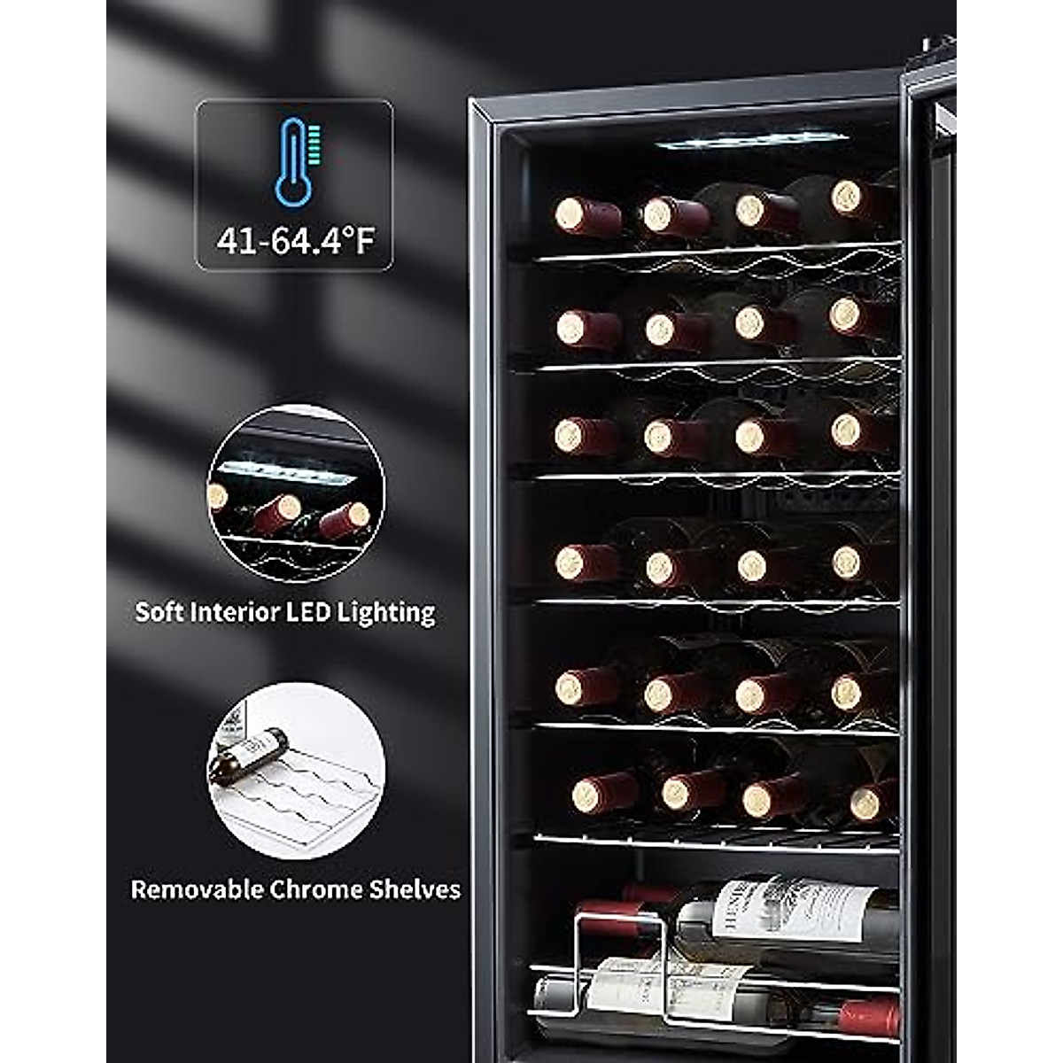 BODEGACOOLER 28 Bottle Compressor Wine Cooler Refrigerator, Mini Fridge with 41-64.4°F Digital Temperature Control Glass Door,Small Freestanding Wine Refrigerator for Red, White and Champagne