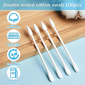 Lsed, Cleaning swabs for Commercial uses, 100 Count Natural Cotton Buds, Individually Wrapped Double Tipped Cotton Tips for Ear, Beauty Care, Cleaning (Round & Pointed Shape Cotton Heads)