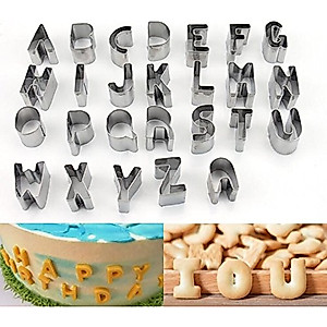 Mini Alphabet Number Cookie Cutters Sets of 37 Pieces Letter Mold Tools for Fondant Biscuit,Cake,Fruit,Vegetables,or Dough Stainless Steel