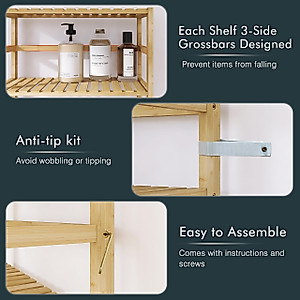 HITNET Bamboo Shelf, 6-Tier Adjustable Tall Open Bookcase, Bathroom Storage Rack Freestanding Shelving Unit, Plant Display Stand for Small Space, Natural