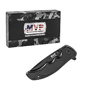 Military Gift Shop MVP 1805-SOT Black Stealth Tactical Pocket Knife | Steel Black Titanium Coated Folding Knife with Reversible Clip | SOT Black Knife