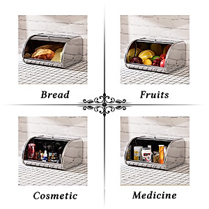 ALIMORDEN Stainless Steel Bread Box/Bin/kitchen Storage Containers with Roll Top Lid for Kitchen Counter Dry Food Storage Container Store Bread Loaf