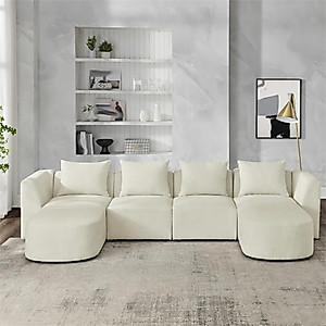 FANCUF U Shape Sofa,Sectional Sofa Including 2 Single Seats & 2 Chaises, Modular Sofa,Loop Yarn Fabric Living Room Sofa(E)
