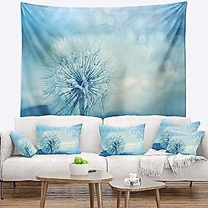 Designart ' Close Up White Dandelion with Filter' Flower Tapestry Blanket Décor Wall Art for Home and Office, Created On Lightweight Polyester Fabric x Large: 92 in. x 78 in