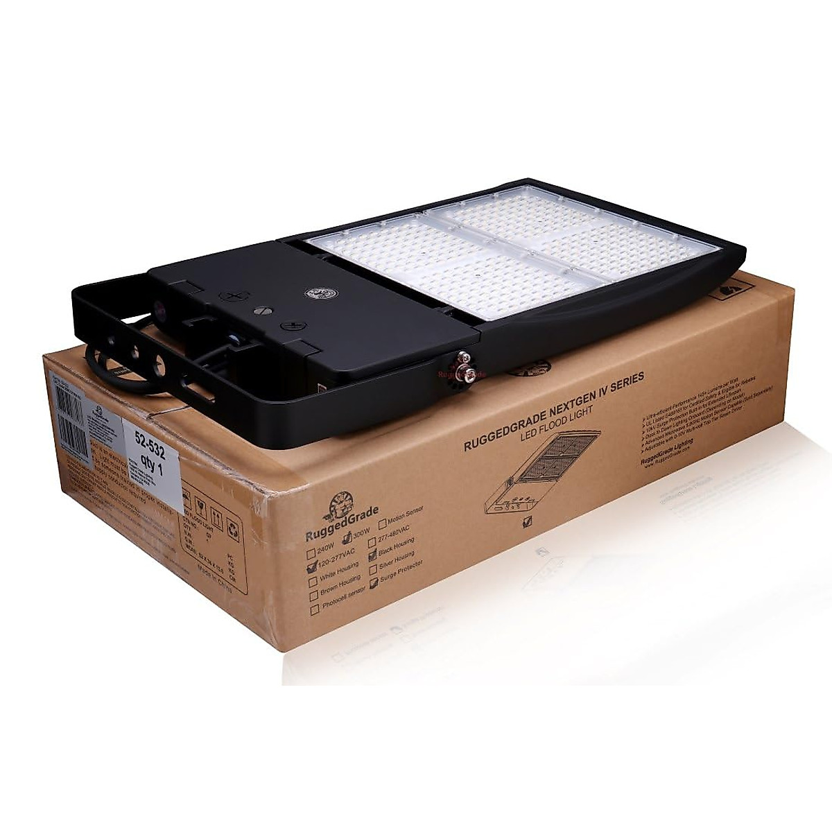 RuggedGrade 300 Watt - NextGen IV Series LED Flood Light - 45,000 Lumen - 5000K - Flood Mount - Black