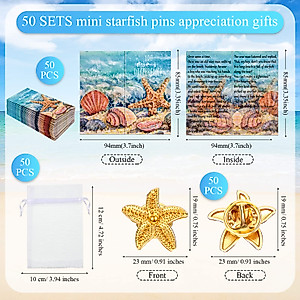Unittype 50 Pack Starfish Story Gifts Starfish Lapel Pin on Appreciation Cards with Bags You Make a Difference Employee Appreciation Thank You Gifts Camp Gifts for Girls Boys Students(Gold)