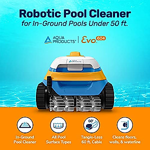 Aqua Products Evo604 Robotic Pool Cleaner, Automatic Vacuum for Inground Pools up to 50ft, 60ft Cable with Swivel, Wall Climbing Vac w/Strong Suction & Easy to Clean Top Loading Filter