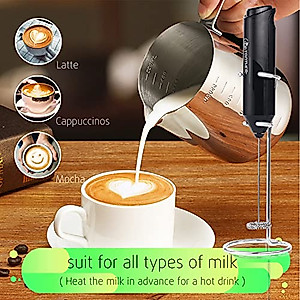 Milk Frother Handheld with Stand, Frother Whisk, Milk Foamer, Drink Mixer Coffee Frother for Latte, Cappuccinos, Hot Chocolate - AA Battery Operated - Black