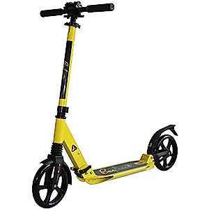 Bee Free 2 Wheel Kick Scooter for Adults and Teens, Adjustable Handlebars, Premium Durable Aluminum Construction, Foldable, Rear Foot Brake and Anti-Shock Suspension, Ages 12+, Up to 200 LBS, Yellow