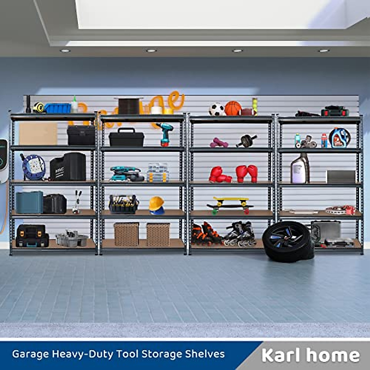 Karl home Garage Shelving Heavy Duty, 5-Tier Wide Size Adjustable Metal Shelving Unit Rack for Garage Pantry Basement, 2000lbs,43.3" L x 17.7" W x 70.9" H, Black