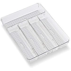 madesmart Clear Mini Silverware Tray - Light Grey | CLEAR CLASSIC COLLECTION | 5-Compartments | 12.88" x 9.13" | Kitchen Drawer Organizer | Soft-Grip Lining and Non-Slip Rubber Feet | BPA-Free
