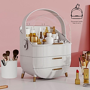 ZOOFOX 3 Pack Makeup Organizer, Cosmetics Storage Display Case with Lipstick and Makeup Brush Organizer, Portable Handle Skincare Holder for Bathroom Countertop, Dresser