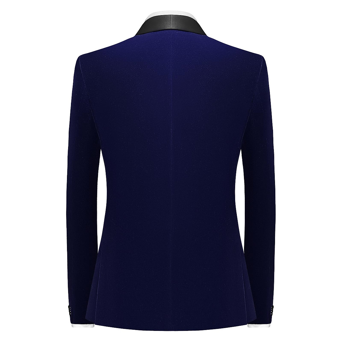 Mens Velvet 3 Piece Tuxedo Suits Slim Fit Shawl Collar One Button Dinner Prom Jacket Vest Pants Suit Set Navy Blue