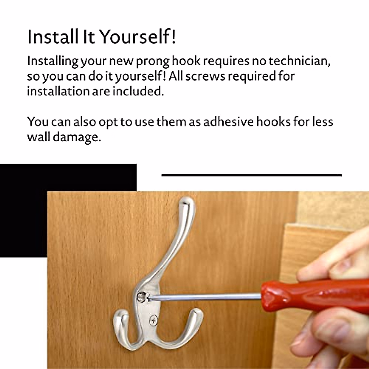 Neighbours Lane Towel Hooks for Bathroom Wall Mounted - Matte Black Double Prong Wall Hooks for Hanging Coats, Clothes, Bags, Hats, Towels, & More - Pack of 8 Small-Sized Hooks