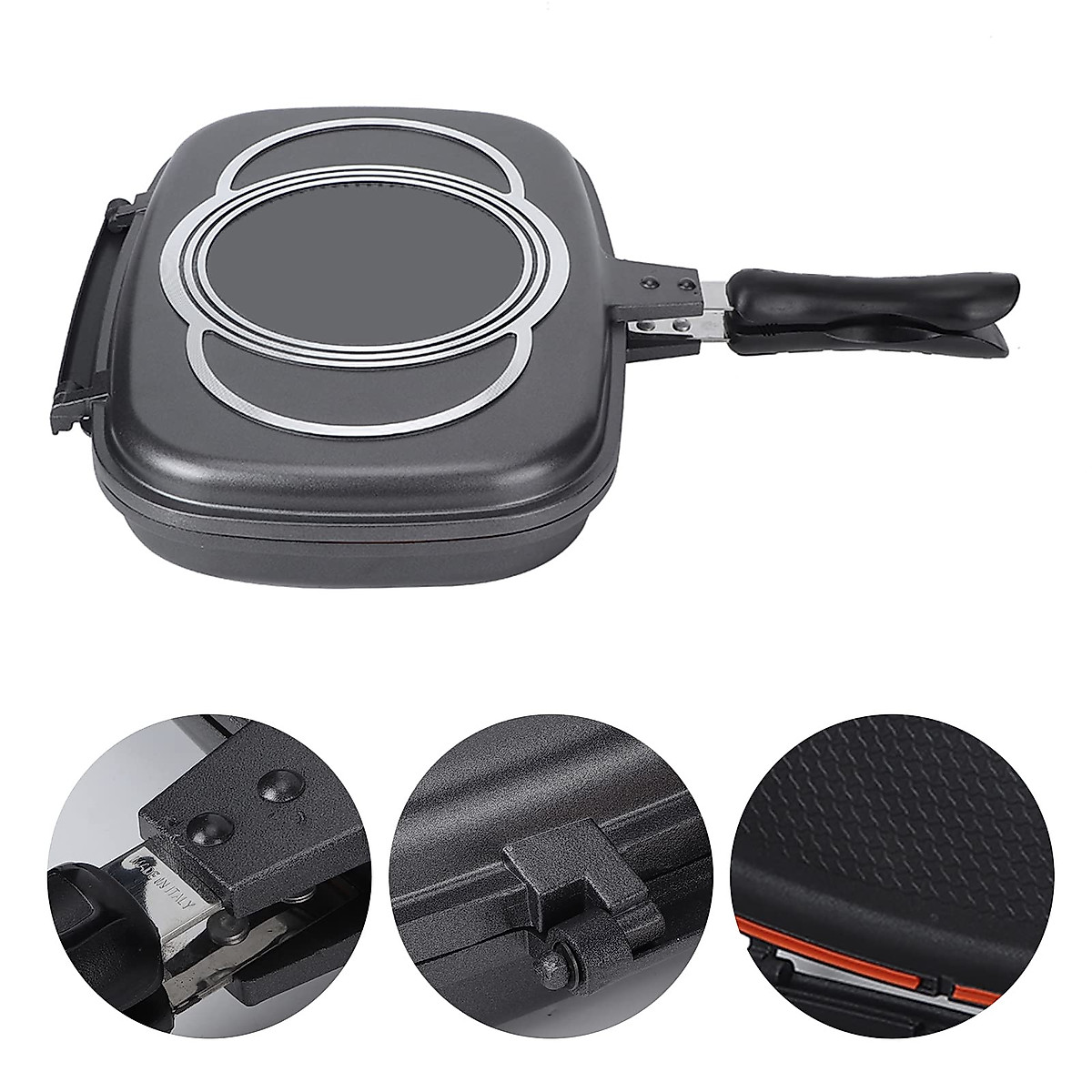 GLOGLOW Double Sided Frying Pan, Anti Scalding Handle Mini Frying Pan Portable Grill Pot Omelette Pot Vintage Aluminum Frying Pan Grill Cookware Kitchen Supplies