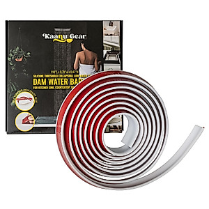 118 Inch Collapsible Shower Threshold Water Dam Adhesive Silicone 0.47 High Shower Dam Water Stopper Barrier For Bathroom Kitchen Splash Guard Edge Trim Strip For Dry and Wet Separation (White)