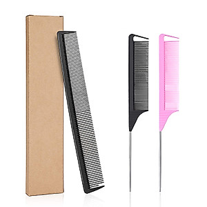 3 Packs Hair Comb, WantGor 2 Pieces Rat Tail Combs Steel Pin and 1 Piece Hair Cutting Comb for Hair Salon or Home