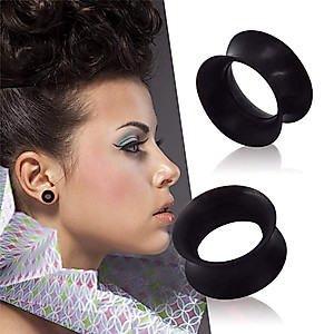 Qmcandy 2 Pair Black Thin Silicone Flexible Ear Skin Hollow Tunnels Plugs Earlets Piercing 00g
