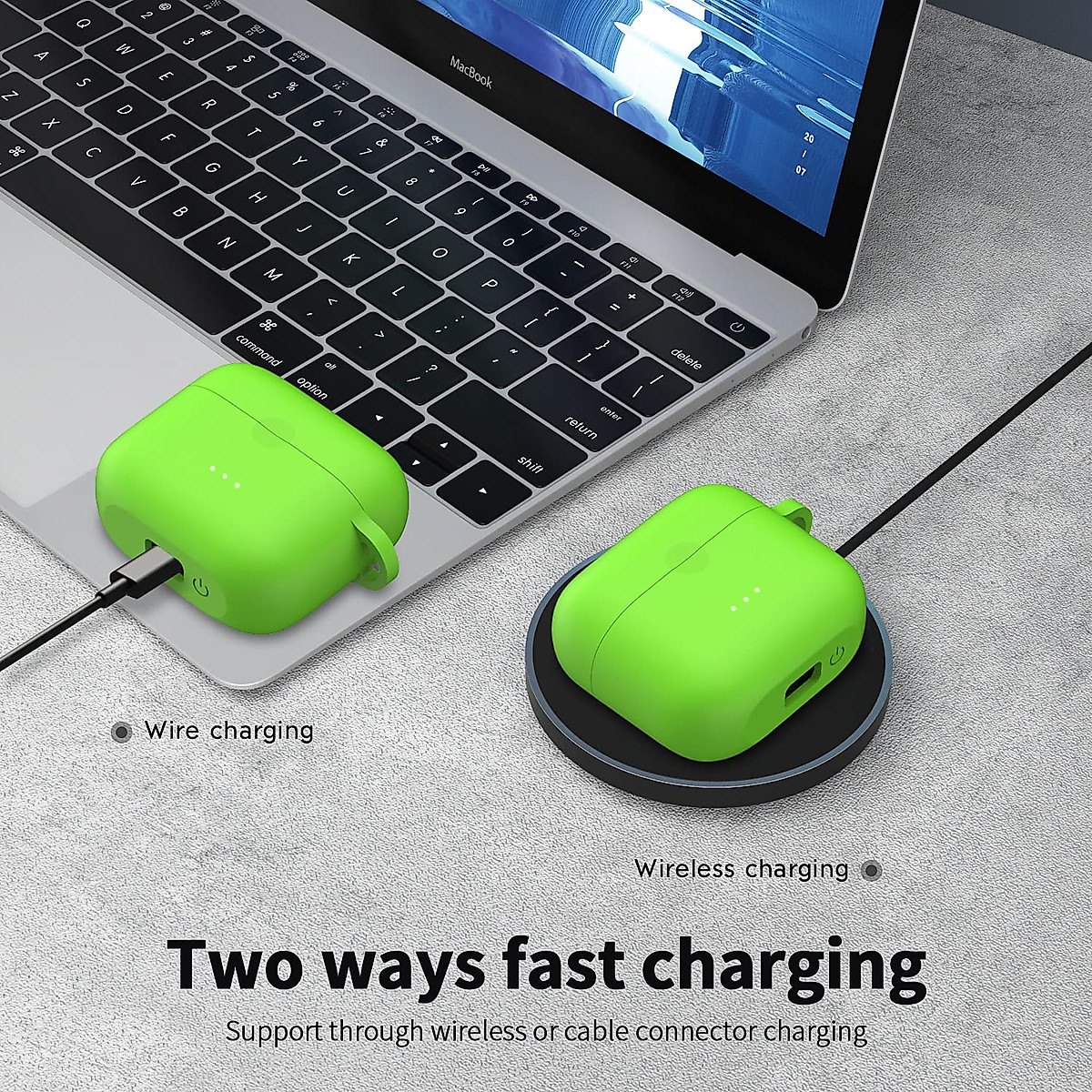 Alquar for Anker Soundcore Liberty Air 2 Case Cover, Silicone Anti-Dust/Scratchproof/Protective Skin Case for Soundcore Liberty Air 2 Wireless Earbuds with Keychain [Front LED Visible] (Green)