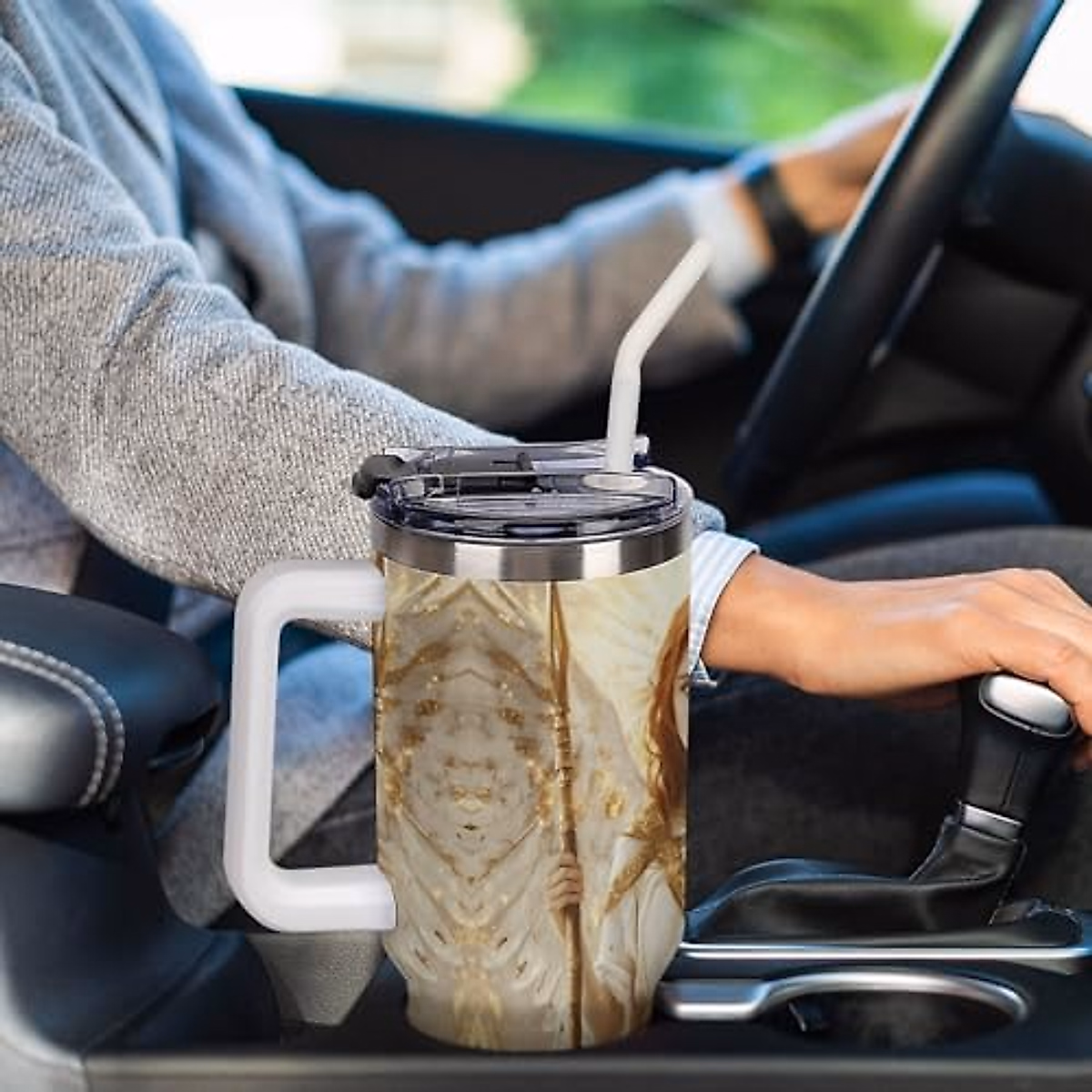 Goddess Athena Insulated Tumblers with Handle Stainless Steel Coffee Mug Funny Travel Cup with Lid Straw 40oz