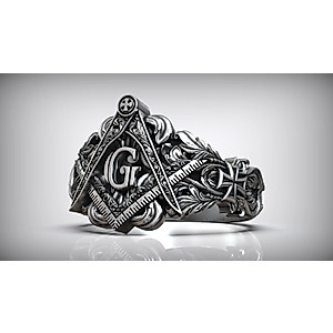 Freemasons Square And Compass Pattern Ring Master Mason Symbol With Engraved Letter Of Providence Handmade Statement Initiation Symbol Vintage Masonry Signet Ring 925 Silver Oxidase