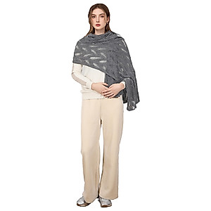 Mongoro Cashmere 30% Mongolian Cashmere 70% Australian Merino Wool Scarves Extra Large Pashmina Wrap Shawl Stole Grey Leaf/leaves Solid with Gift Box