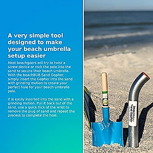 BEACHBUB Sand Gopher - Aluminum Sand Digger Tool - Make Firm Compact 15'' Holes for Beach Umbrella, Sand Anchor or Base, Beach Umbrella Accessories, Alternative to Beach Umbrella Drill or Sand Auger