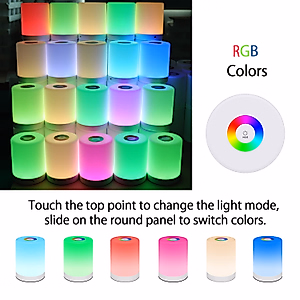 Portable Touch Bedside Nursery Lamp, Night Light,Rechargeable Camping Light, Dimmable Warm Light RGB Color Changing, USB Ports, Night Lights for Bedrooms Kids/Children/Girls, by Zapex 1001 White