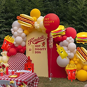 10Pcs BBQ Party Balloons,Food Themed Foil Balloons Hot Dog Hamburger Ketchup French fries Mustard Bottle for Picnic Snacks Baby Shower Birthday Party Decorations Supplies
