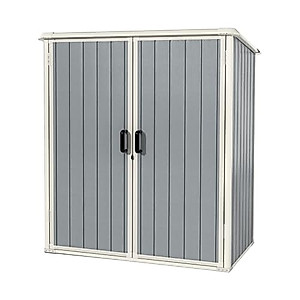 Aoxun Outdoor Storage Shed 5 x 3FT, Resin Shed with Floor and Lockable Door, Plastic Shed for Bike, Garbage Can, Tool, Accessories, Lawn, Garden - Grey