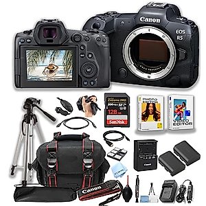 Canon EOS R5 Mirrorless Camera Body + 128GB Pro Speed Memory + Case + Tripod + Software Pack -Proffesional Bundle (Renewed)