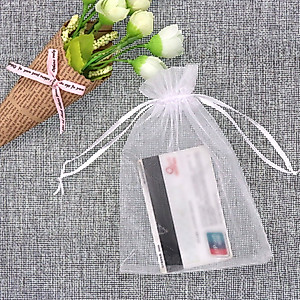 SumDirect White Sheer Organza Bags - 50Pcs 4x6 inches Organza Gift Bags with Drawstring, Organza Jewelry Pouches for Wedding Party Christmas Favor