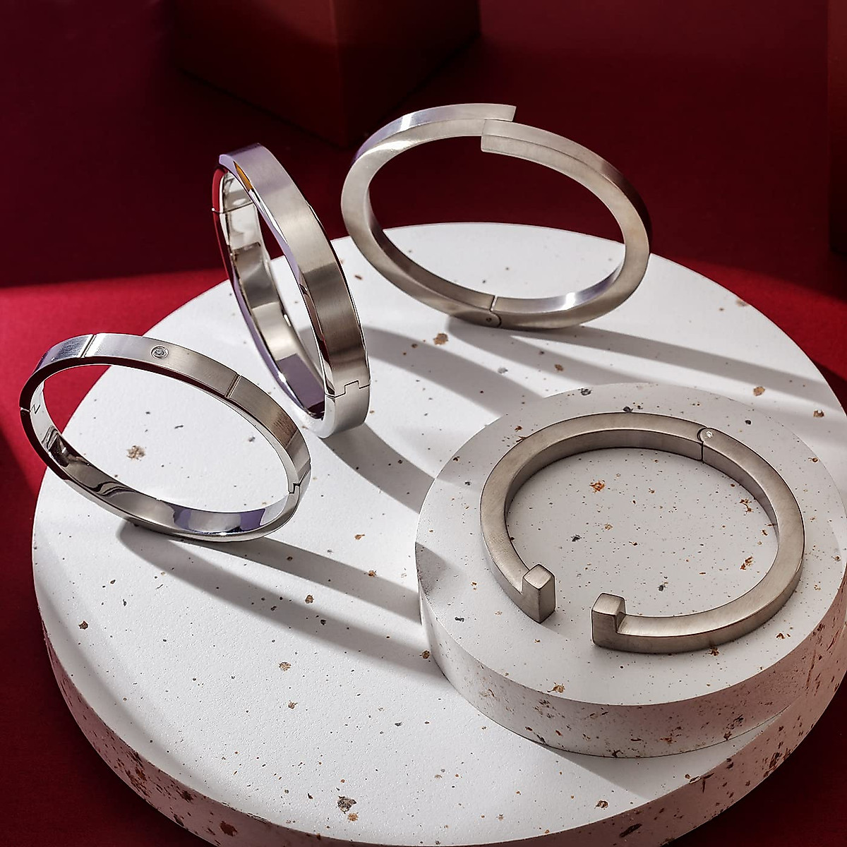 WISTIC 18K Bar Screw Bracelets Cuff Bangle for Women Chunky for Men Closely Clasp for Women and Men Gold Touch of Luxury Polished Couples Adult Jewerly (Size L)