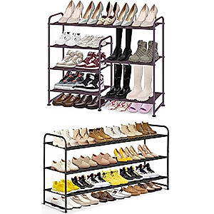 MISSLO 4 Tier Boot Shoe Rack + 3 Tier Long Shoe Rack for Closet Shoe 0rganizer