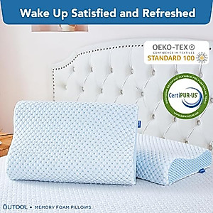 QUTOOL Neck Support Pillow for Sleeping, Cooling Memory Foam Pillow for Neck and Shoulder, Bed Pillow Side Back Stomach Sleeper Pillow for Adults