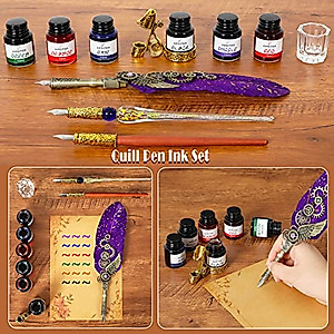 Aifeiter Feather Pen Ink Set,Quill Pen Ink Set,Wax Seal Stamp Set,Feather Calligraphy Pen Set,Birthday Present,Christmas Gifts,Holiday Ideal Gift（purple）
