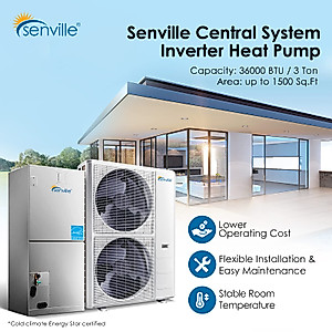 Senville 3 Ton Central Air Conditioner Heat Pump Split System, 36,000 BTU, Inverter, Variable Speed, 15K AUX, 208/230V