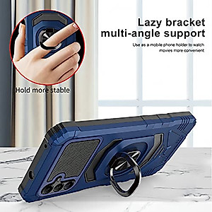 MLDWH for Samsung Galaxy S23 Phone Case with Tempered Glass Screen Protector, Ring Kickstand for Magnetic Car Mount, Heavy Duty Shockproof Cover for Samsung Galaxy S23 (Blue)