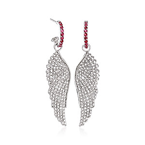 Ross-Simons 1.30 ct. t.w. Ruby and .10 ct. t.w. Diamond Angel Wing Drop Earrings