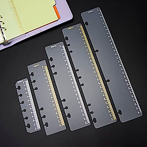10pcs A6 Binder Dividers Ruler Gold Stamping 15cm Scale 6 Holes Gilding PP Bookmark Ruler for Loose Leaf 6 Rings Binder Notebook Accessories Planner Snap in Bookmark Divider Measuring Rulers Set