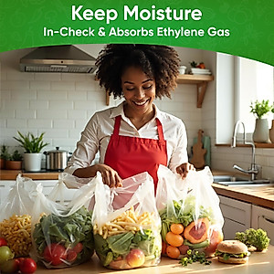 Reusable Vegetable Produce Bags by Produce Pouch – Keeps Fruit, Vegetable, Herbs Fresh Longer, Prevent Food Waste - BPA and Lead-Free Produce Saver Storage Green Bag - Set Of 30 w/Twist-Ties