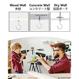 NACETURE Large Swag Hooks Plant Hooks for Ceiling Hooks for Hanging Plants - Ceiling Hangers Heavy Duty for Hanging Light - Chandelier Hook Ceiling Installation for Cavity Wall Fixing (White 4 Pack)