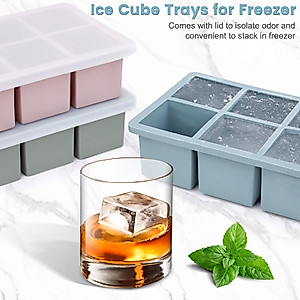 Large Silicone Ice Cube Tray 3Pack, SAWNZC Large Ice Cube Molds for Whisky Cocktail, 2inch Big Square Ice Tray for Freezer