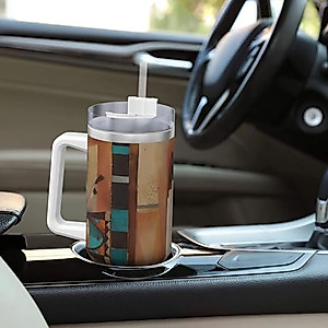 Xiexide 40oz Fits Cup Holder Office West Native Southwest American Indian Tribal Totem Heritage Double Walled Vacuum Insulatedith Handle And Straw,Hot & Cold Drinks