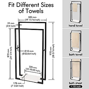 KES Standing Towel Rack with Heavy Marble Base, 38" H Towel Racks for Bathroom 2-Tier, Blanket Rack for Bathroom Floor, Matte Black, BTH501-BK