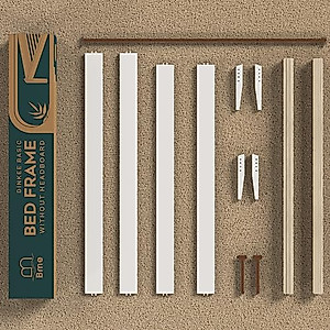 Bme Dinkee Signature Ivory White King Bed Frame Without Headboard - Modern & Minimalist Style with Acacia Wood - 12 Strong Wood Slat Support - Easy Assembly - No Box Spring Needed