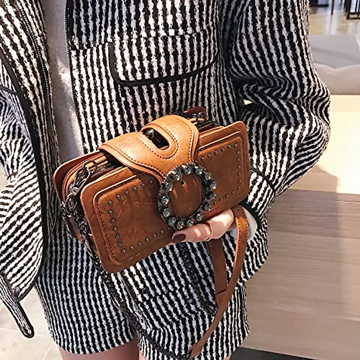 Women Square Small Satchel Clutch Bag, Cell Phone Bag Card Holder Wallet And Handbag (Brown)