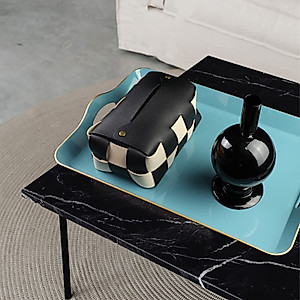 Leemxiiny Teal Blue Decorative Tray for Coffee Table with Handles, Plastic Rectangular Serving Tray for Living Room, Bathroom, Outdoors, 11.8"*17.3"