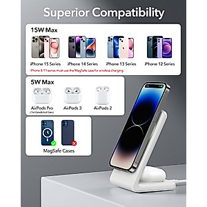 FACBINY 2-in-1 Magnetic Fast Wireless Charging Station for Multiple Devices Apple with 20W Adapter, Mag-Safe Charger Stand for iPhone 15/14/13/12/Pro/Max/Mini, AirPods Pro 2/Pro/3 (White)