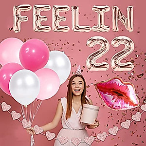 BRT Bearingshui 22nd Birthday Decorations Gifts For Her, FEELIN 22 Balloon Banner,22 Years Old Birthday, Happy 22nd Birthday Decorations Supplies for Women Girls